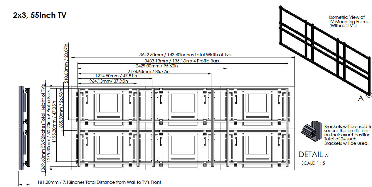 Aluminum Mounting Bracket for 2x3 55" Video Wall Displays: Sturdy ...